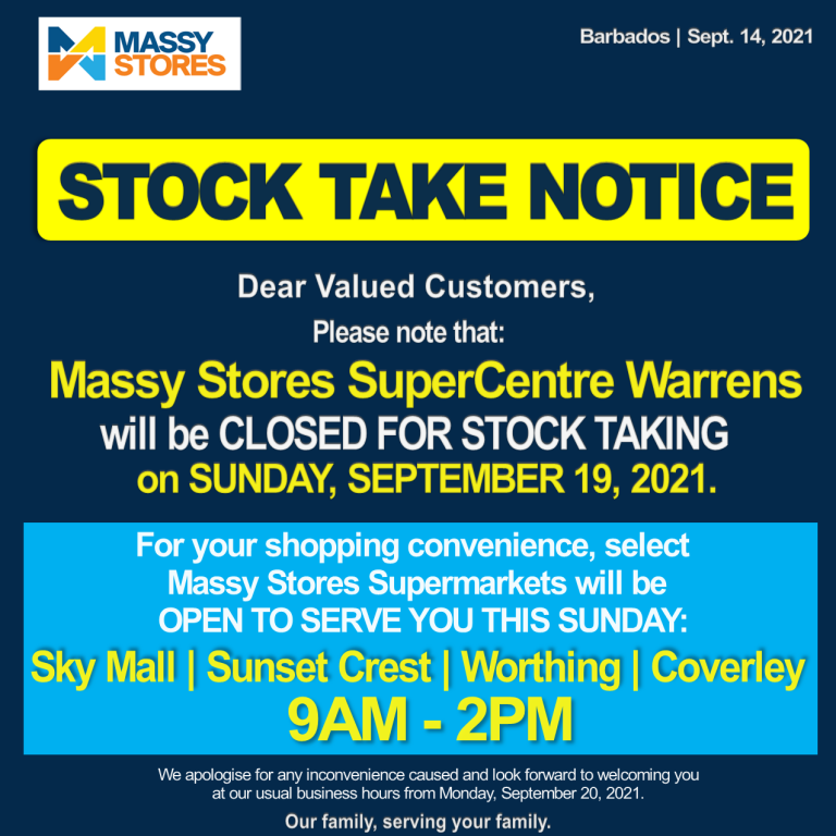 Stock_Take_Notice_Warrens – Massy Stores Barbados